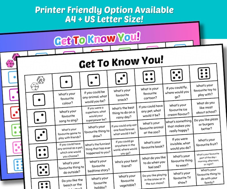 Get to Know You Dice Game, Children Icebreaker Questions, Roll and Tell ...