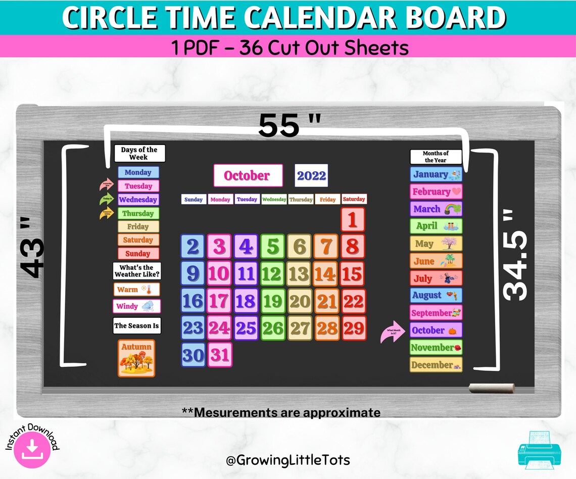 Circle Time Calendar Board Printable, Months of the Year, Days of the ...