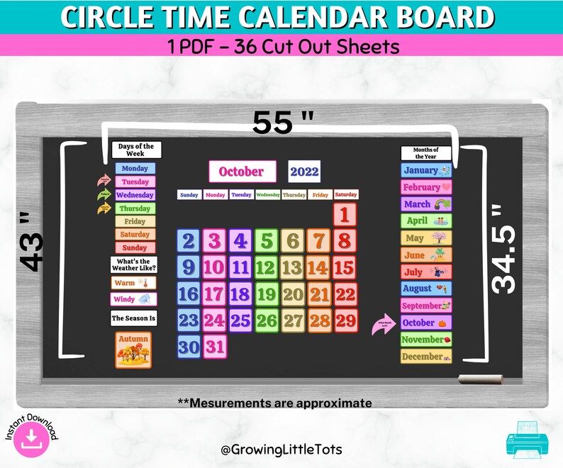 Circle Time Calendar Board Printable, Months of the Year, Days of the ...