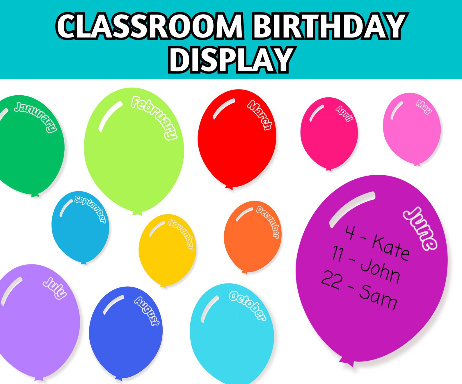 Balloon Theme Classroom Birthday Board (printable) - Etsy