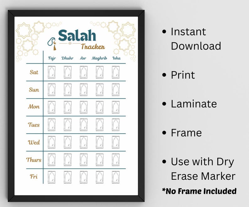 Salah Tracker Printable, Daily Salah Tracker, Salah Chart, Prayer Chart ...