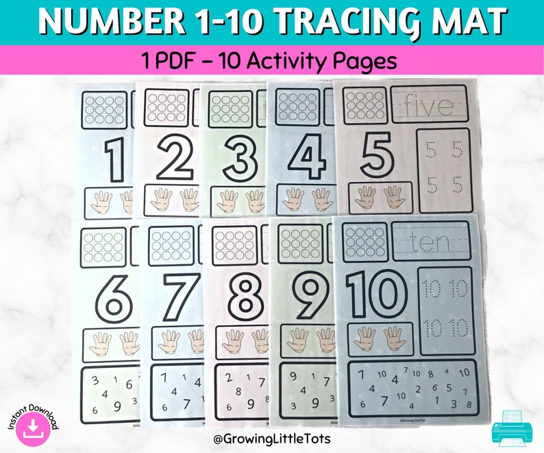Number 1-10 Tracing Mat Printable Play Dough Mat Tracing Activity ...
