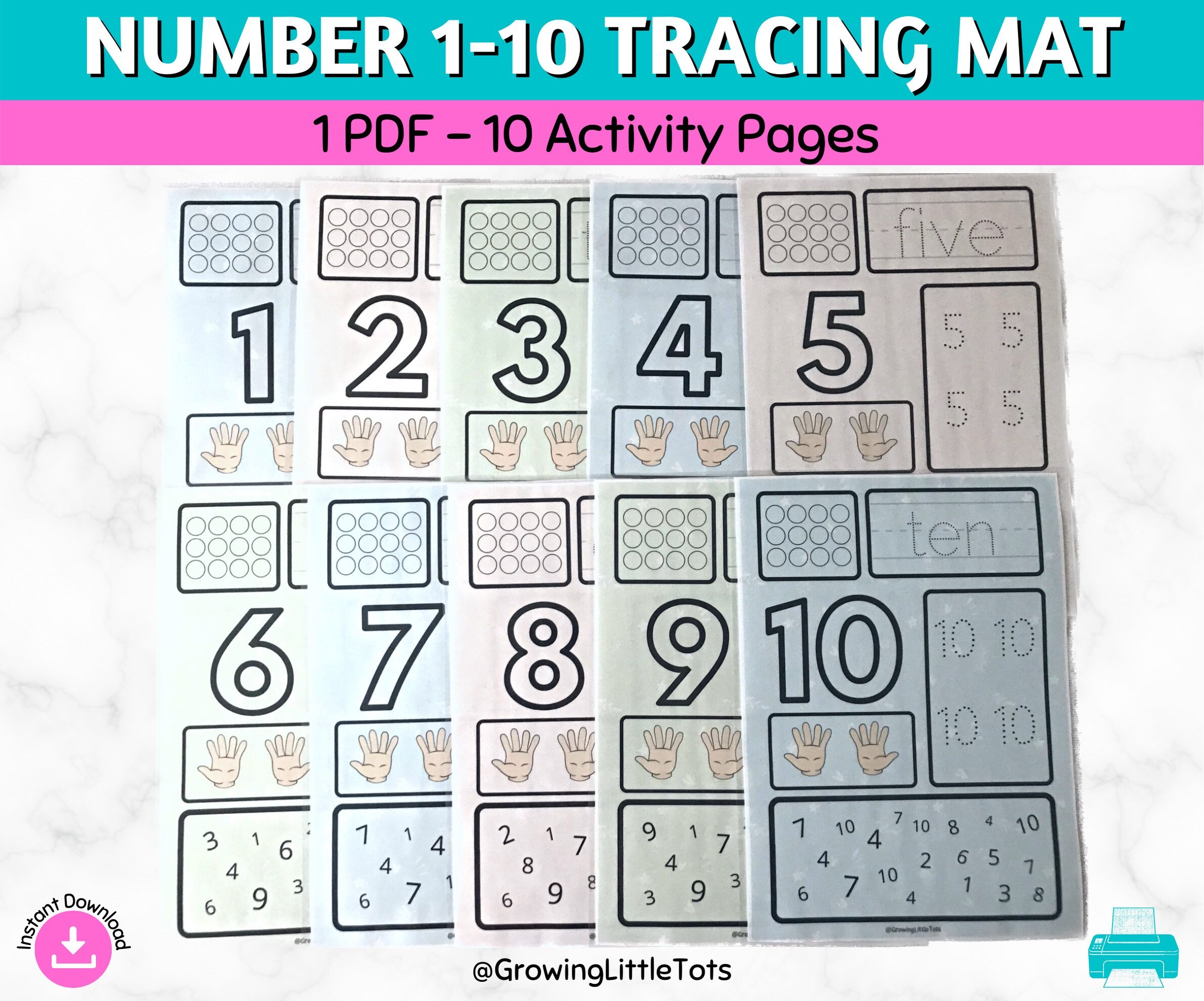 Number 1-10 Tracing Mat Printable Play Dough Mat Tracing Activity ...
