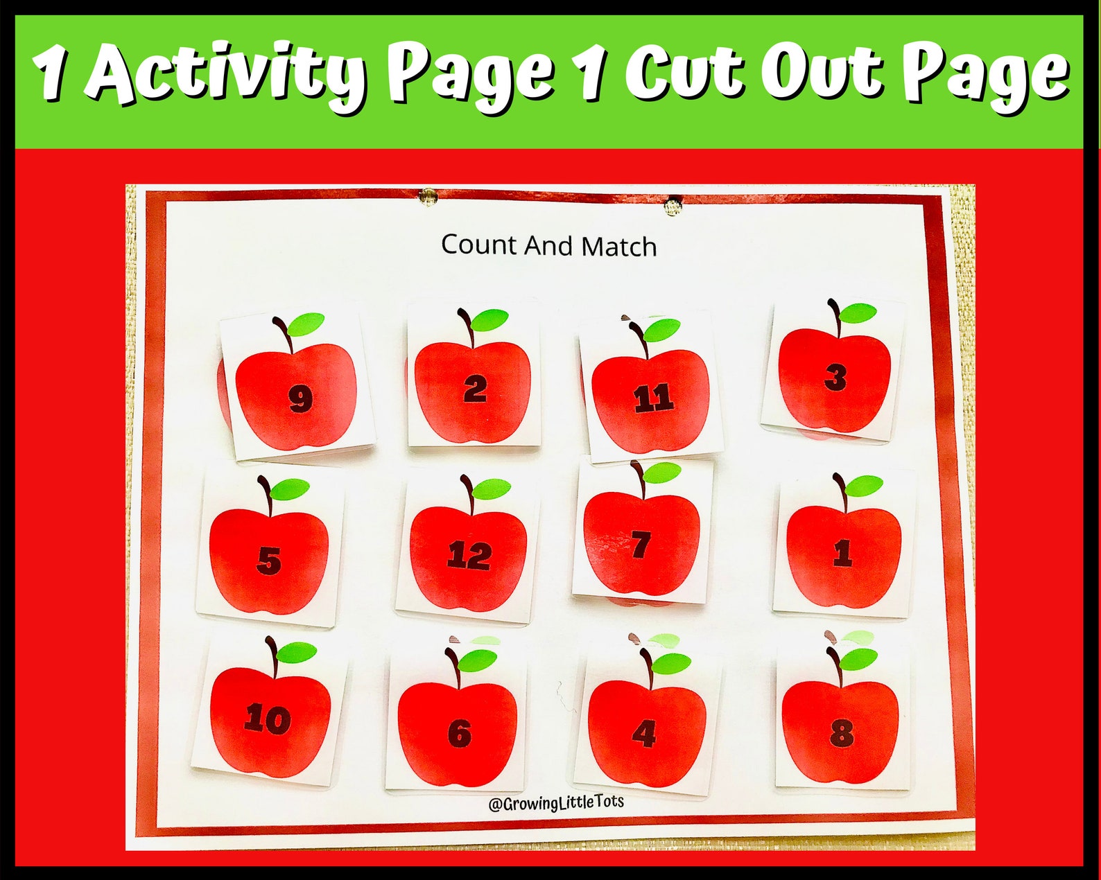 Count and Match Apples Printable Preschool Busy Book Activity 1-12 ...