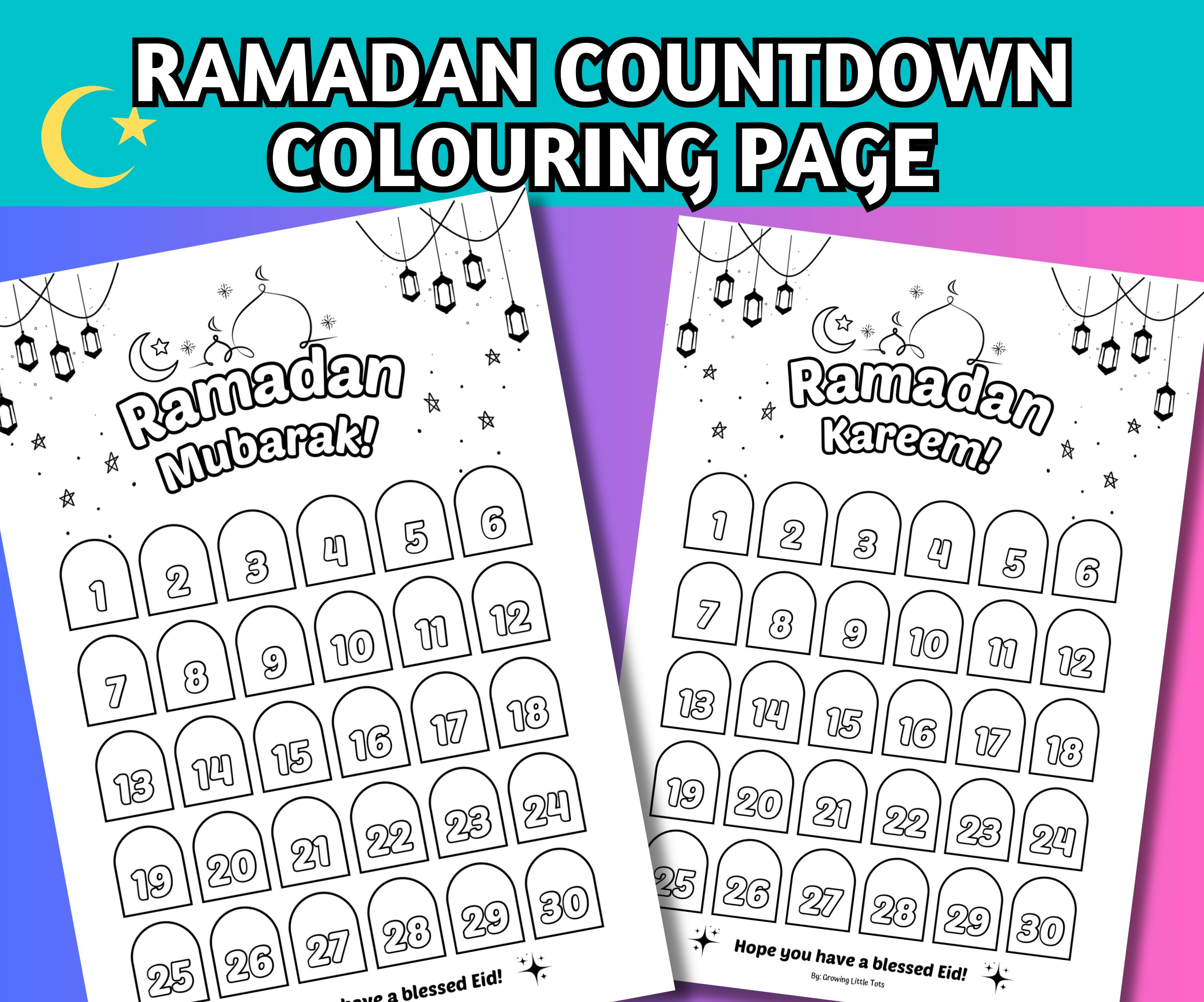 Ramadan Countdown Colouring Page Printable | Islamic Activity for Kids ...