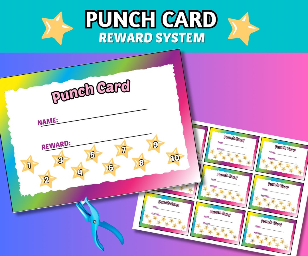 Reward Punch Card, Behavior Card, Chore Chart Punch Card, Reward Card ...