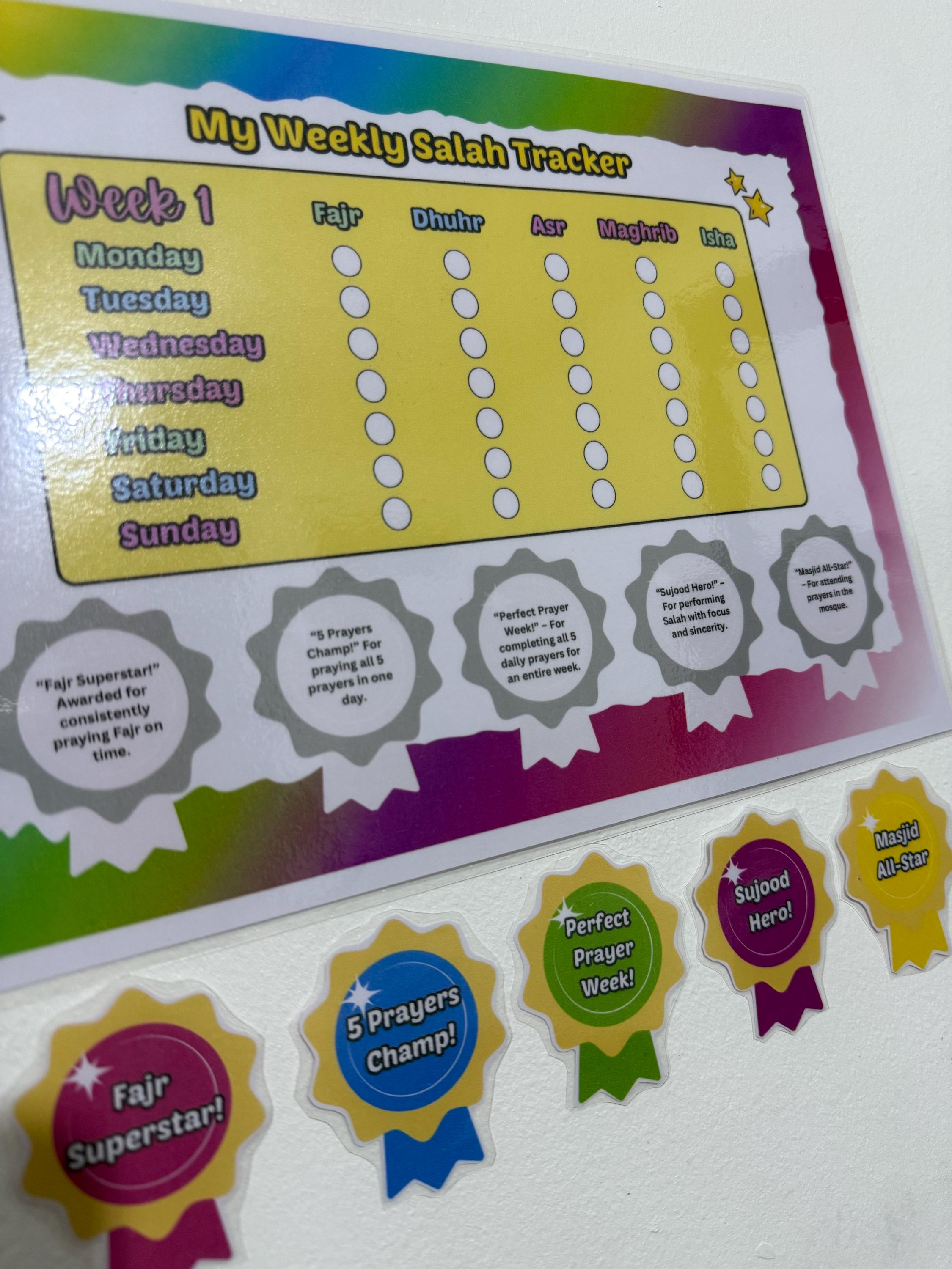 Printable Weekly Salah Tracker With Reward Badges, 4 Week Tracker - Etsy