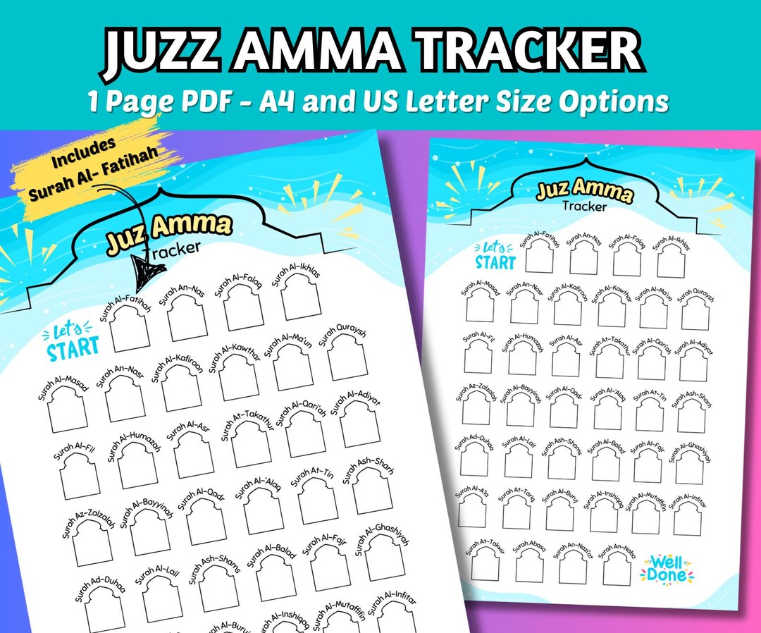 Juz Amma Memorization Tracker for Kids: Quran Surah Chart (PDF) - Etsy