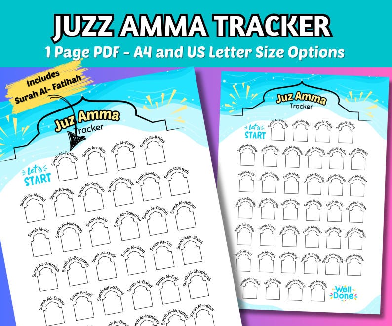 Juz Amma Memorization Tracker for Kids: Quran Surah Chart (PDF) - Etsy