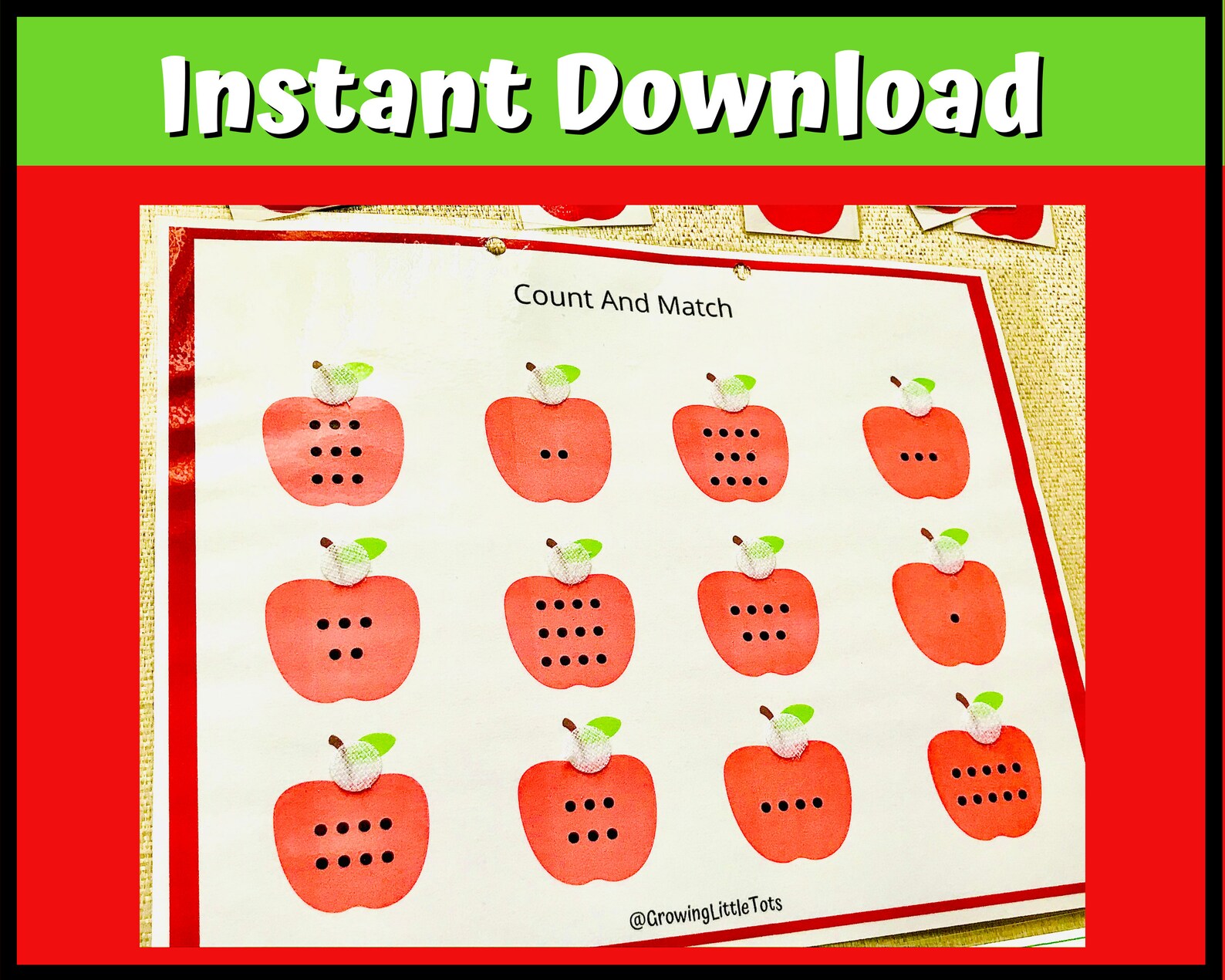 Apple Count and Match Printable: Preschool Learning Activity (PDF ...