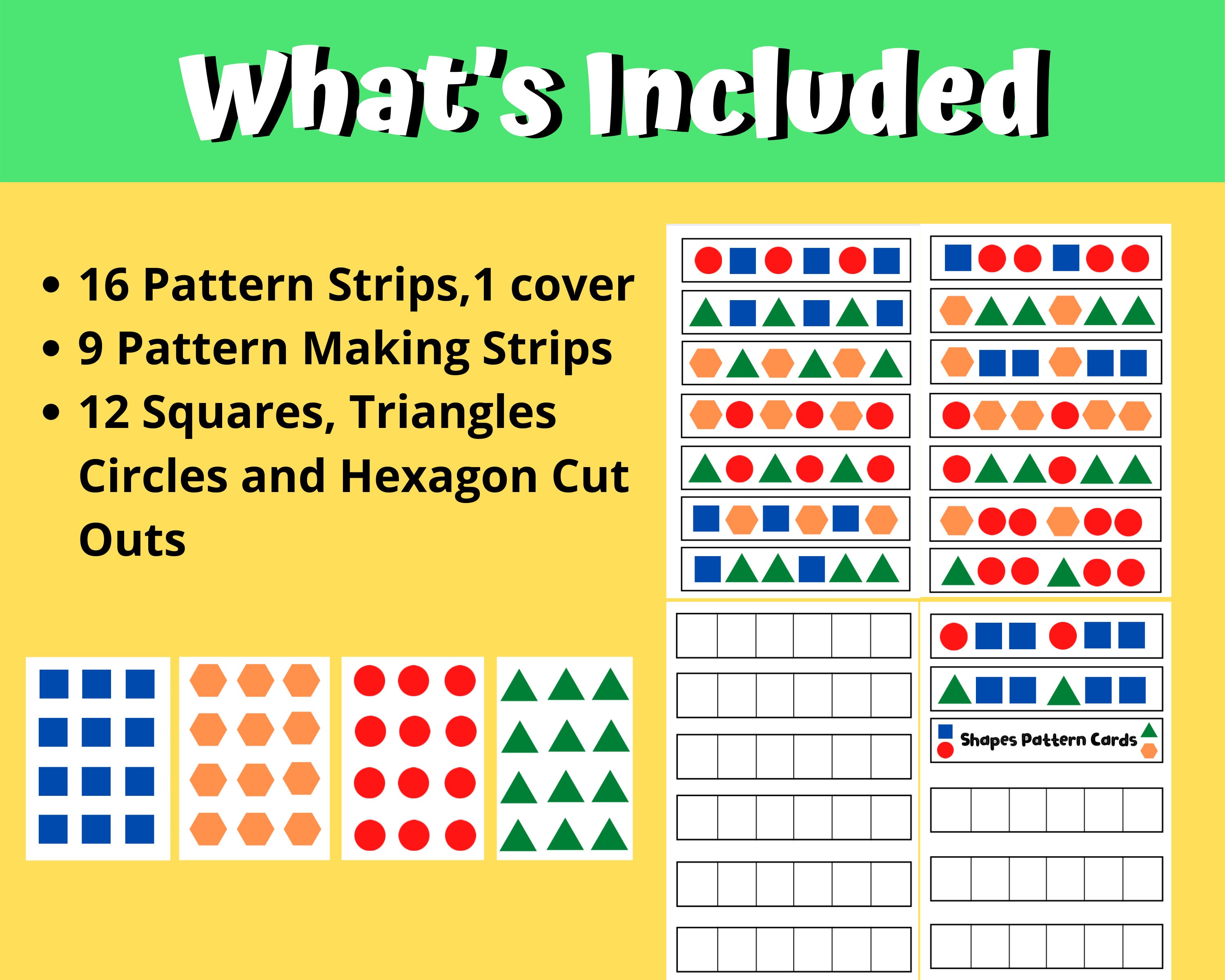 Shapes Pattern Cards Pattern Strips Preschool Pattern Activity AB ...