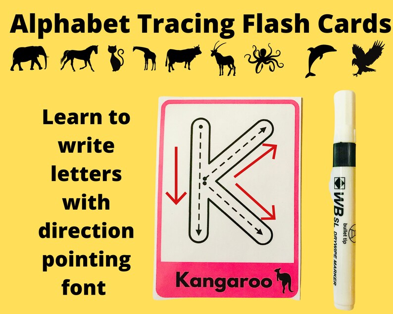 Alphabet Tracing Flash Cards, Animal Themed Flash Cards, Preschool ...