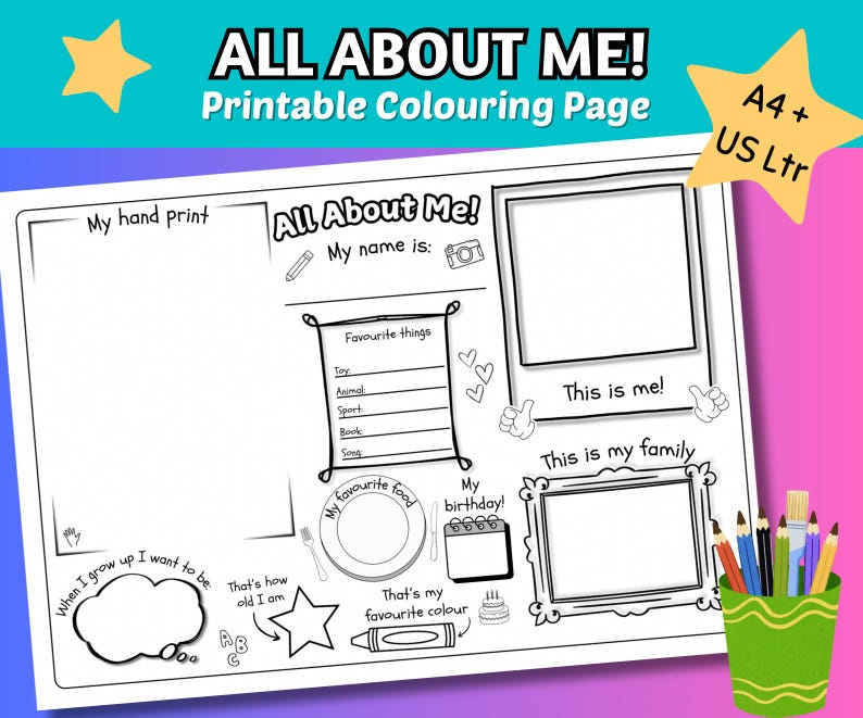 All About Me, All About Me Worksheet, Back to School Classroom Activity ...