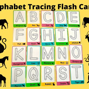 Alphabet Tracing Flash Cards, Animal Themed Flash Cards, Preschool ...
