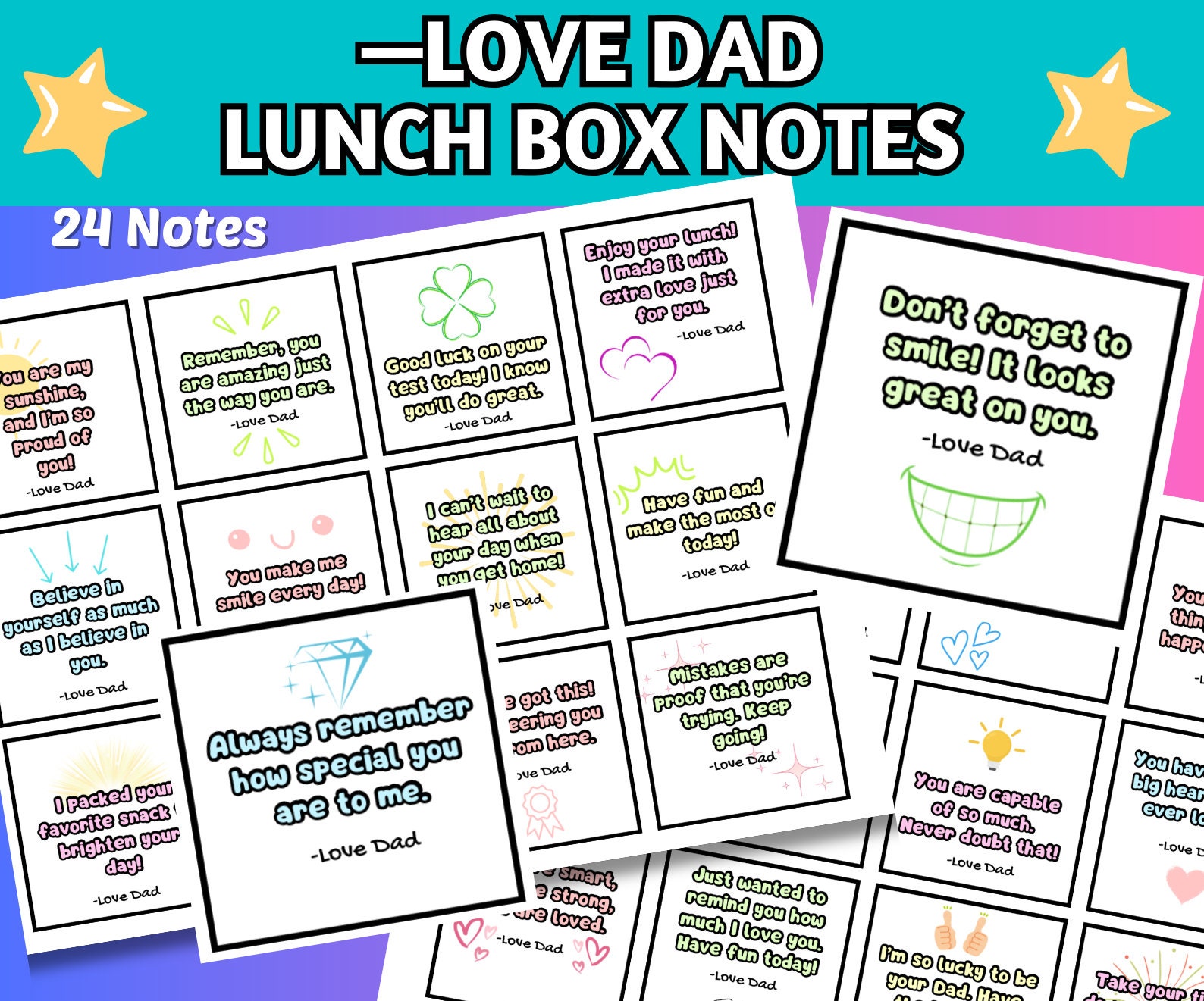 Printable Lunch Box Notes: 24 Encouraging Cards From Mom & Dad (PDF) - Etsy