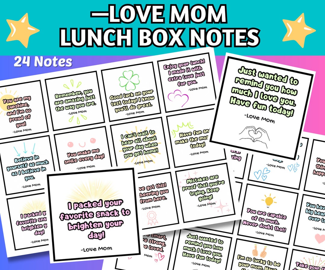 24 Printable Lunch Box Notes From Mom , Dad , Affirmation Cards for ...
