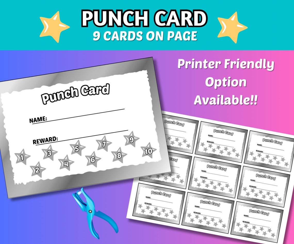 Reward Punch Card, Behavior Card, Chore Chart Punch Card, Reward Card ...