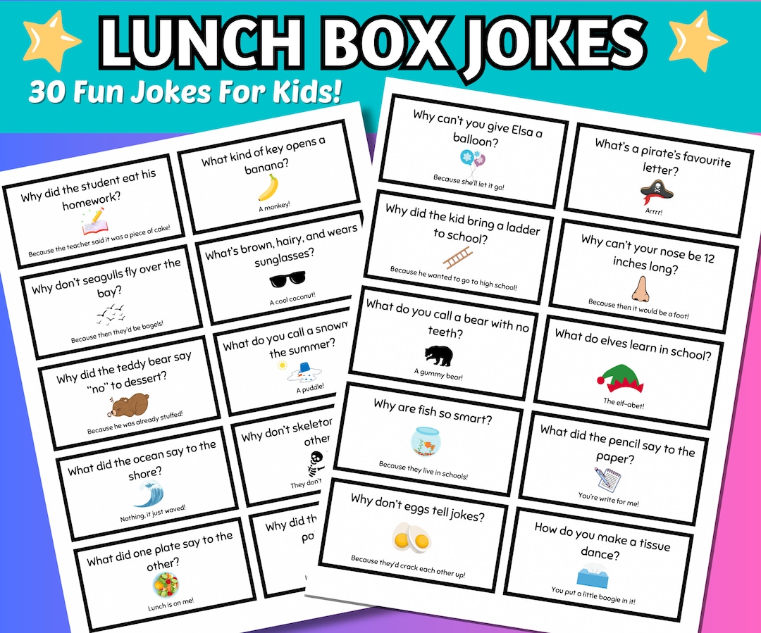 Kid Friendly Lunch Box Jokes | PDF | 30 Joke Notes for Kids - Etsy