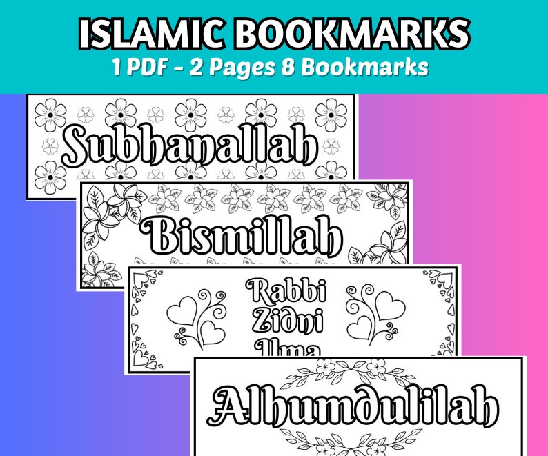 Islamic Phrases Printable Colouring Bookmarks - Etsy