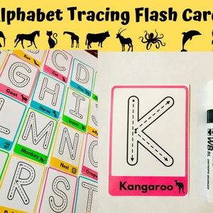 Alphabet Tracing Flash Cards, Animal Themed Flash Cards, Preschool ...