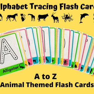 Alphabet Tracing Flash Cards, Animal Themed Flash Cards, Preschool ...