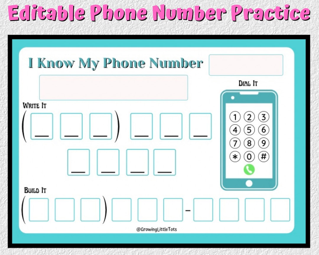 Phone Number Practice Activity Printable, Busy Book, I Know My Phone ...