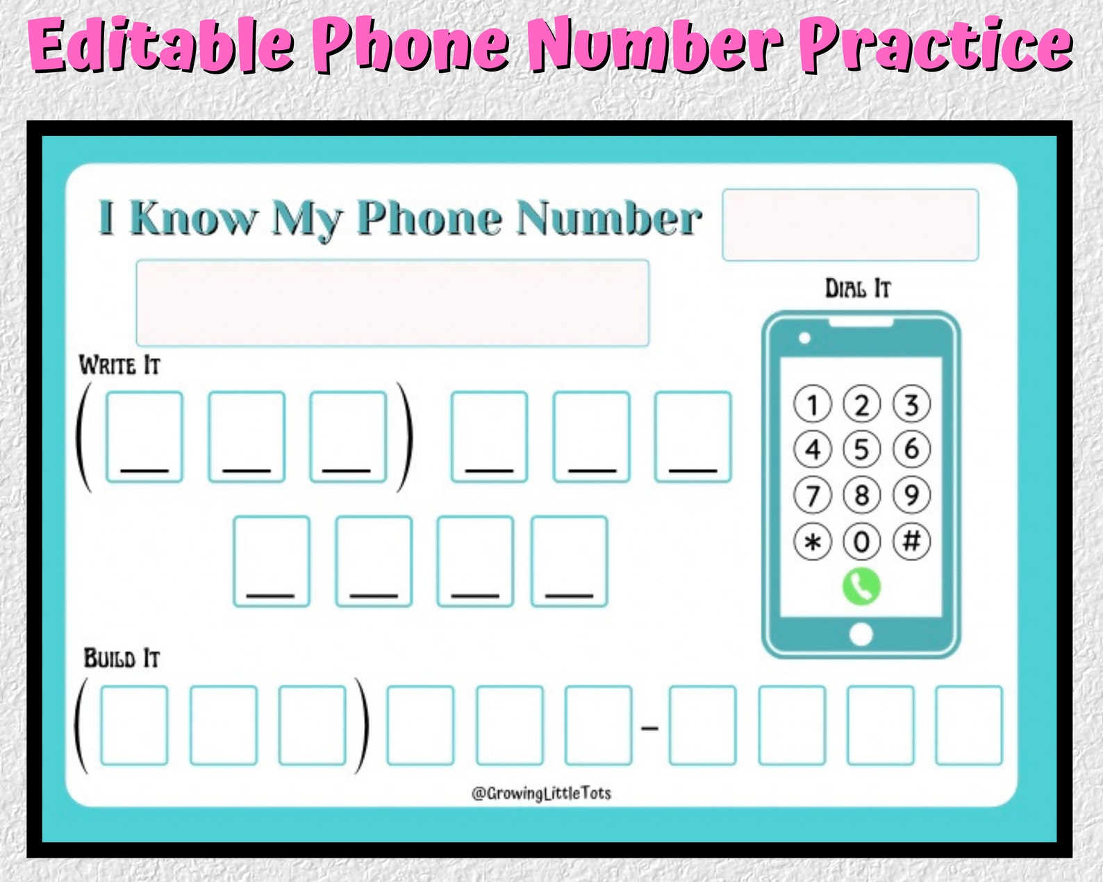 Phone Number Practice Activity Printable, Busy Book, I Know My Phone ...