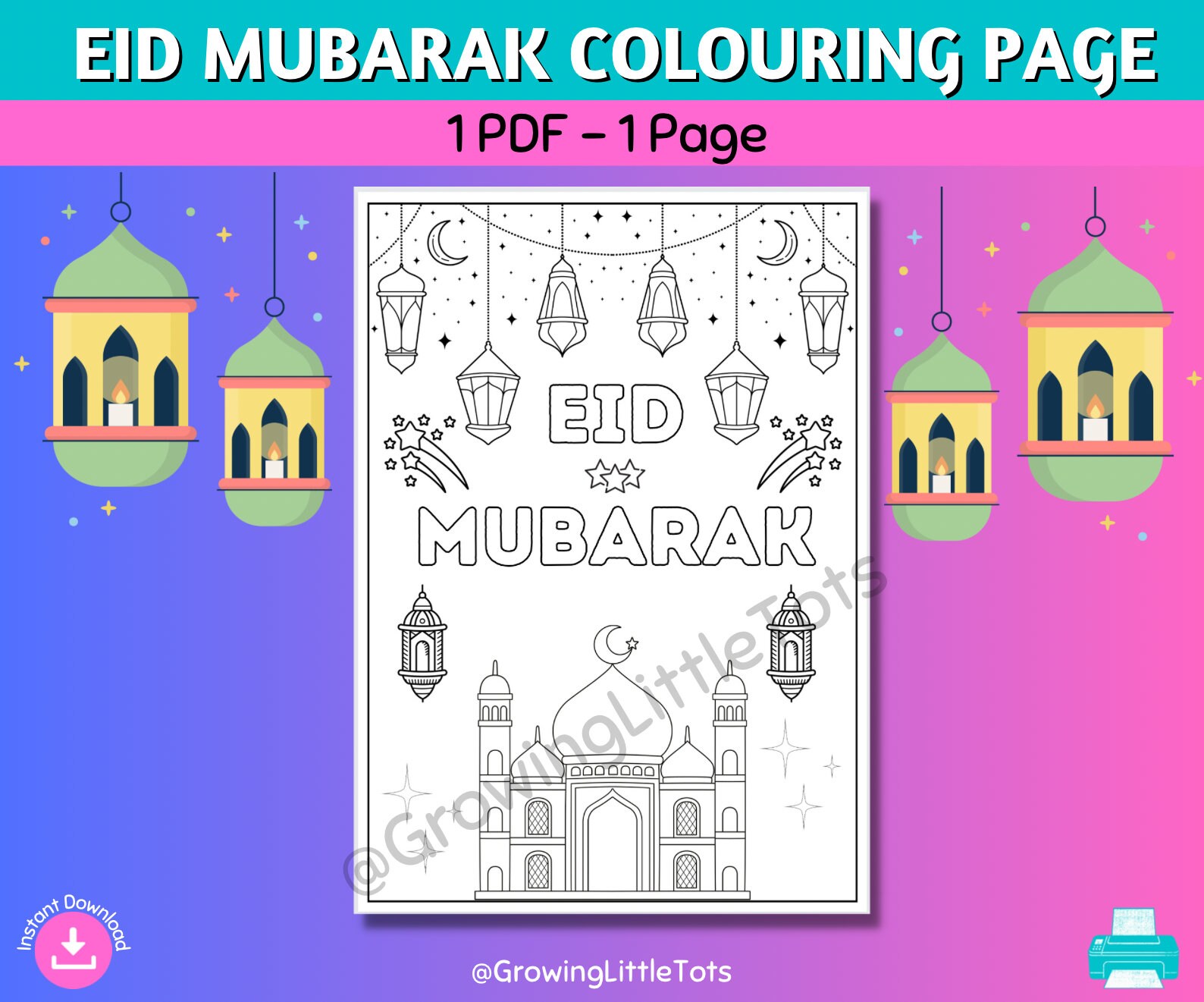 Eid Mubarak Colouring Page - Etsy