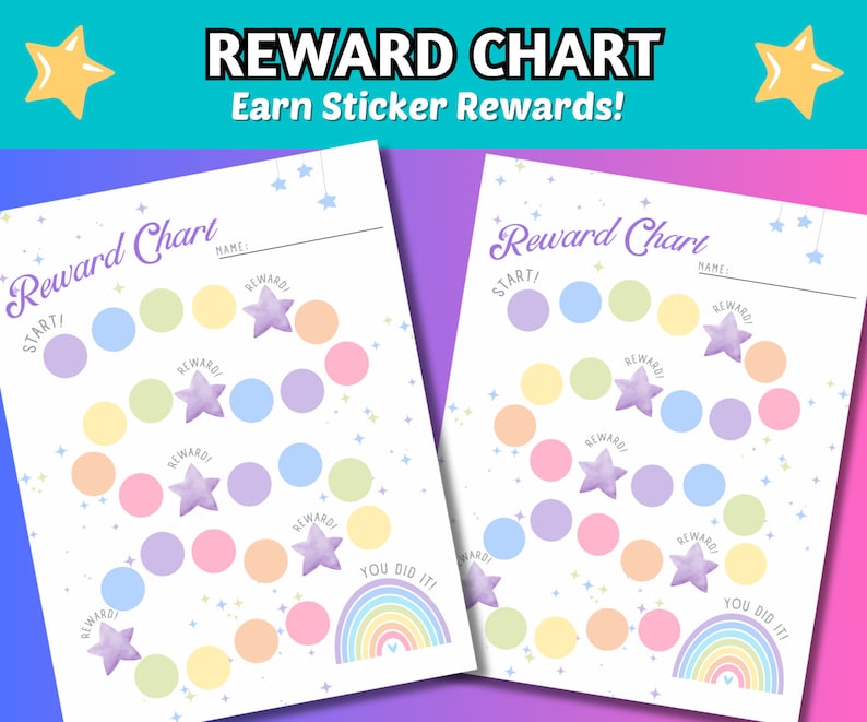 Printable Kids Reward Chart, Rainbow Sticker Chart for Kids, Behavior ...