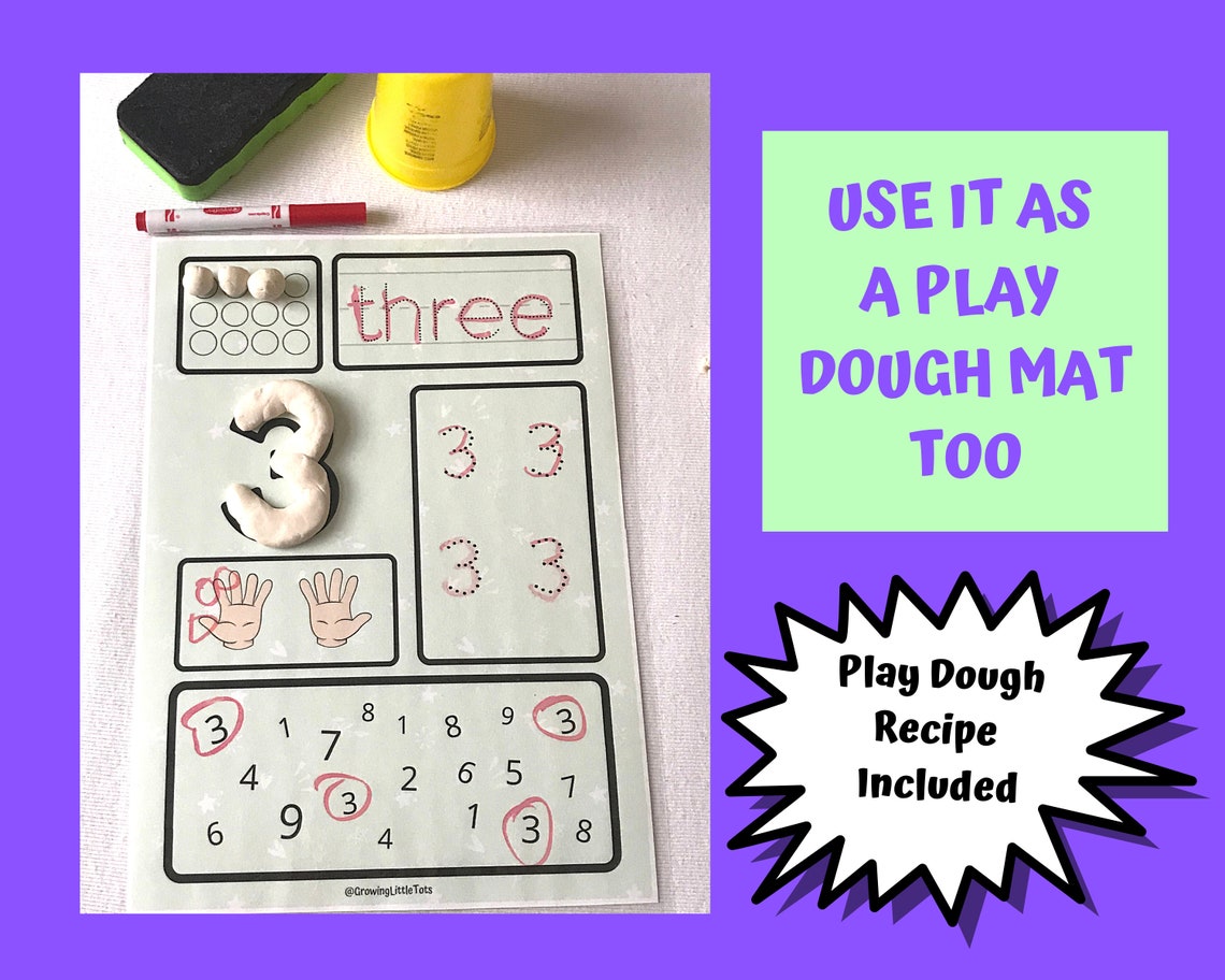 Number 1-10 Tracing Mat Printable Play Dough Mat Tracing - Etsy