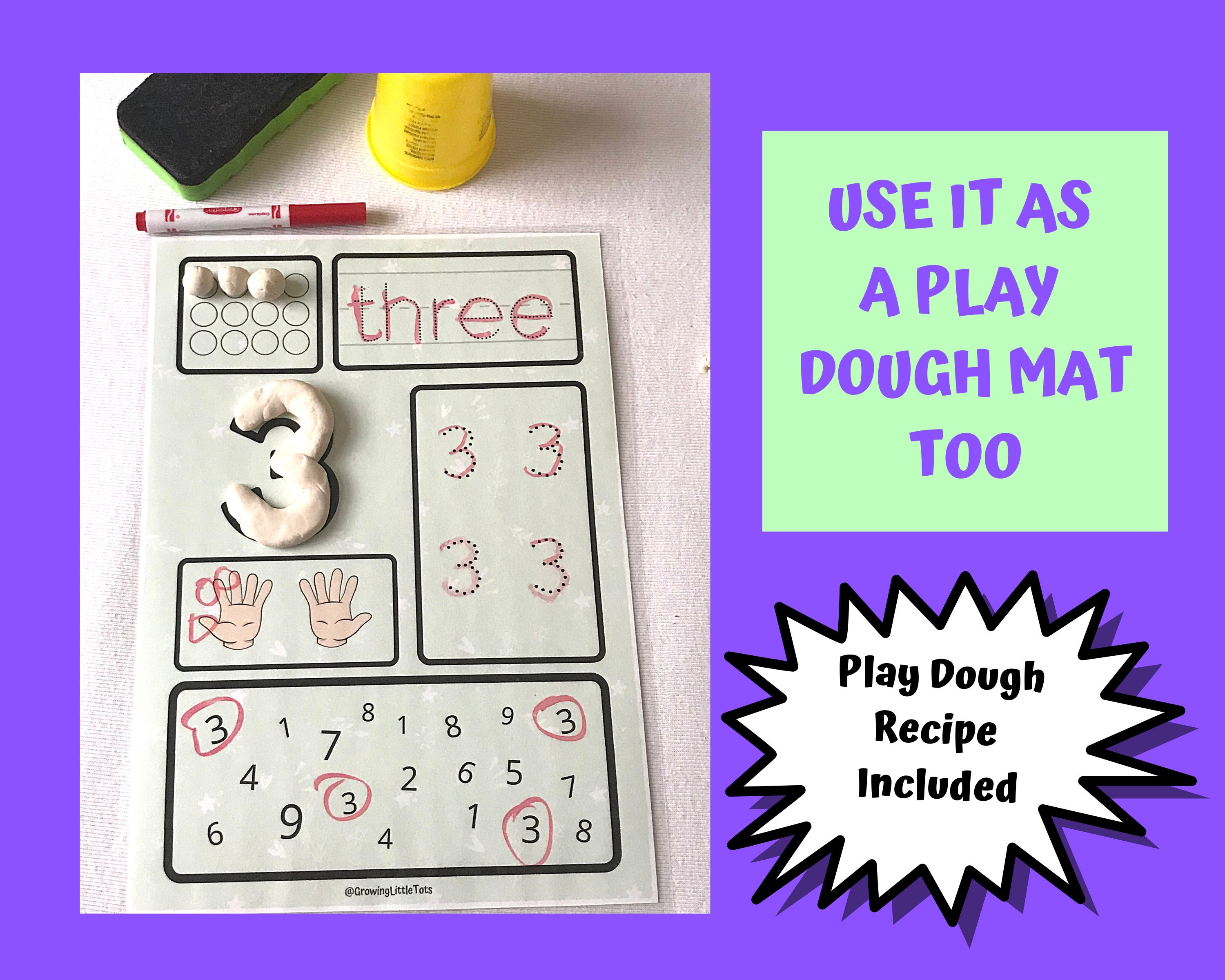 Number 1-10 Tracing Mat Printable Play Dough Mat Tracing Activity ...