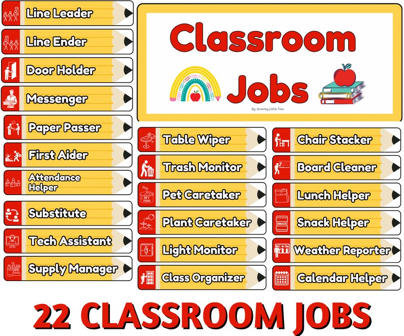 Classroom Jobs Chart: 22 Pre-labeled Cards (PDF Printable) - Etsy