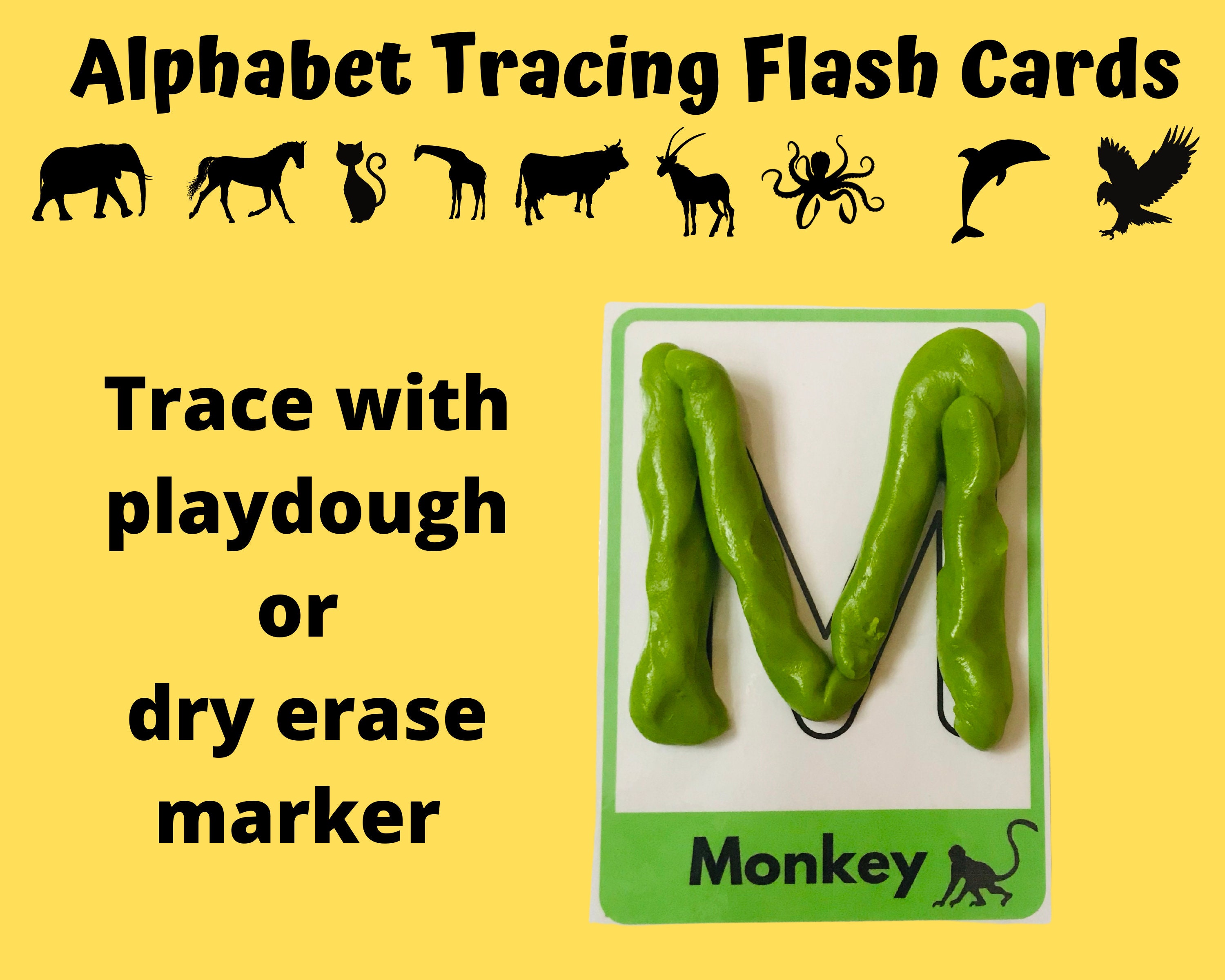 Alphabet Tracing Flash Cards, Animal Themed Flash Cards, Preschool ...