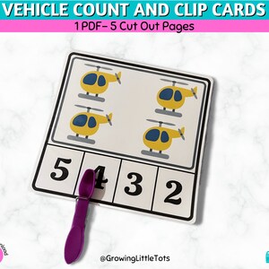 Vehicle Count and Clip Cards 1-10, Number Counting Activity, Prek Math ...