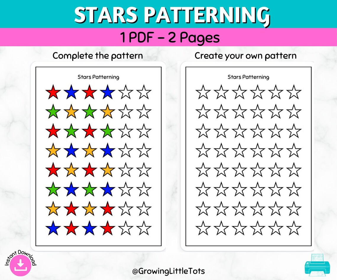 Stars AB Patterning Worksheet, Patterning Activity, Homeschool Math ...