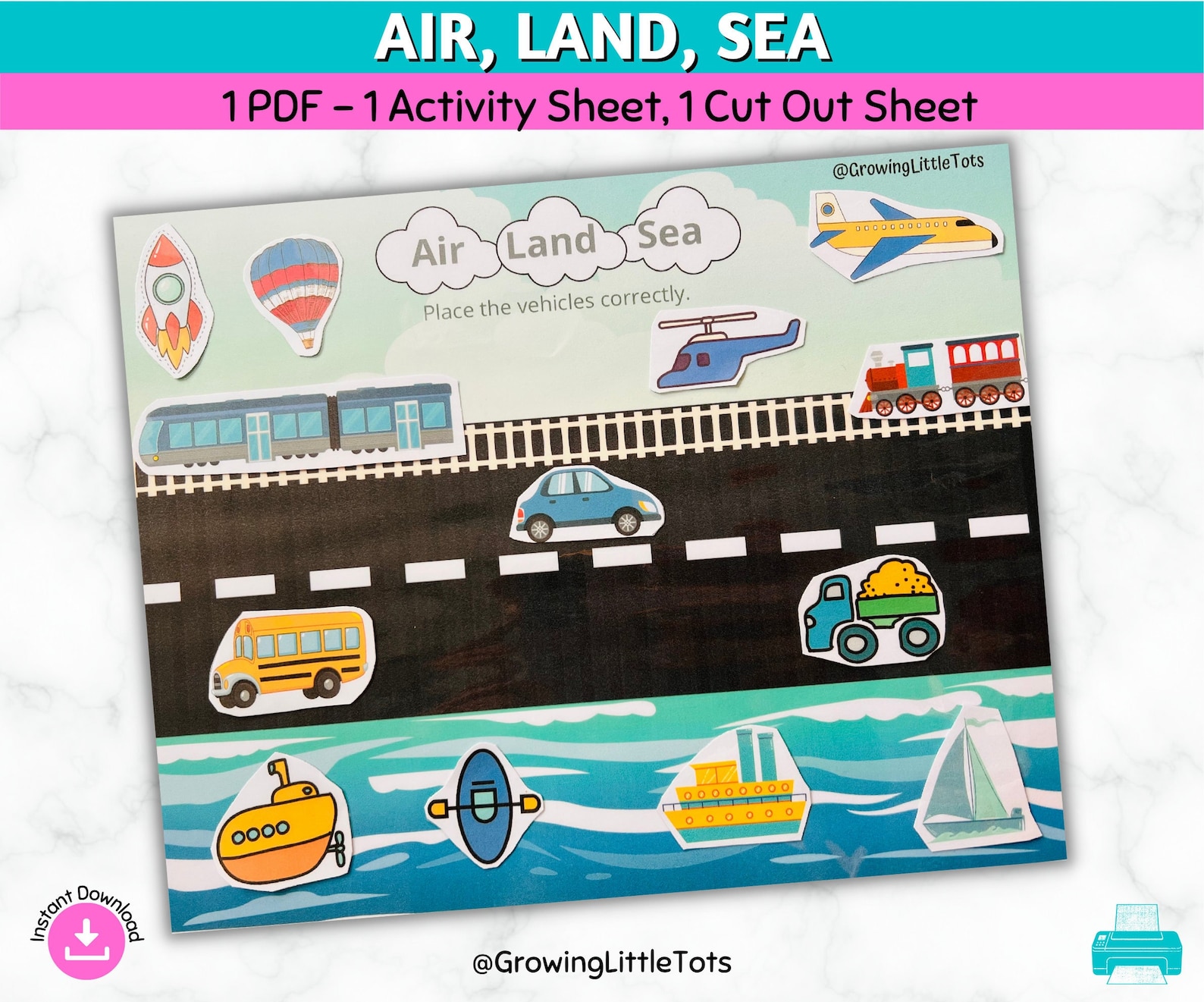 Transportation Sorting Game: Air, Land & Sea Preschool Printable (PDF ...