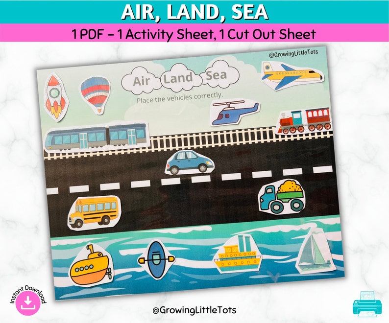 Air Land Sea Activity, Transportation Sorting Game, Preschool ...