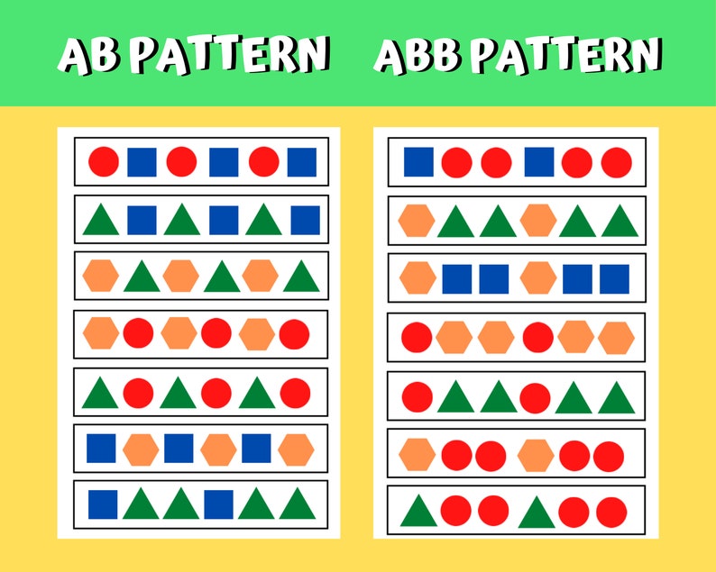 Shapes Pattern Cards | Pattern Strips | Preschool Pattern Activity | AB Pattern Activity | ABB ...