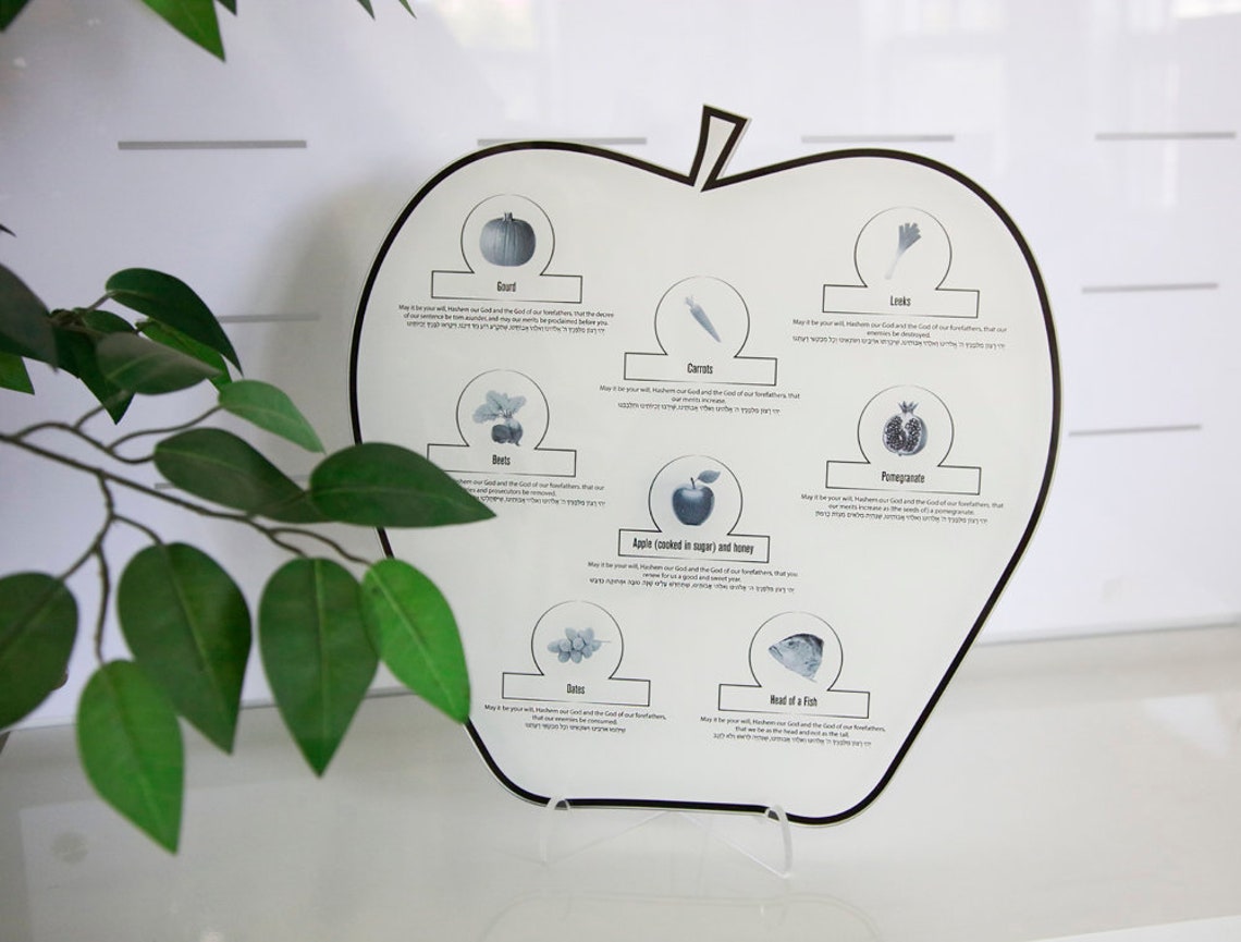 Rosh Hashanah Simanim on Acrylic Apple Shapped Platter Rosh - Etsy