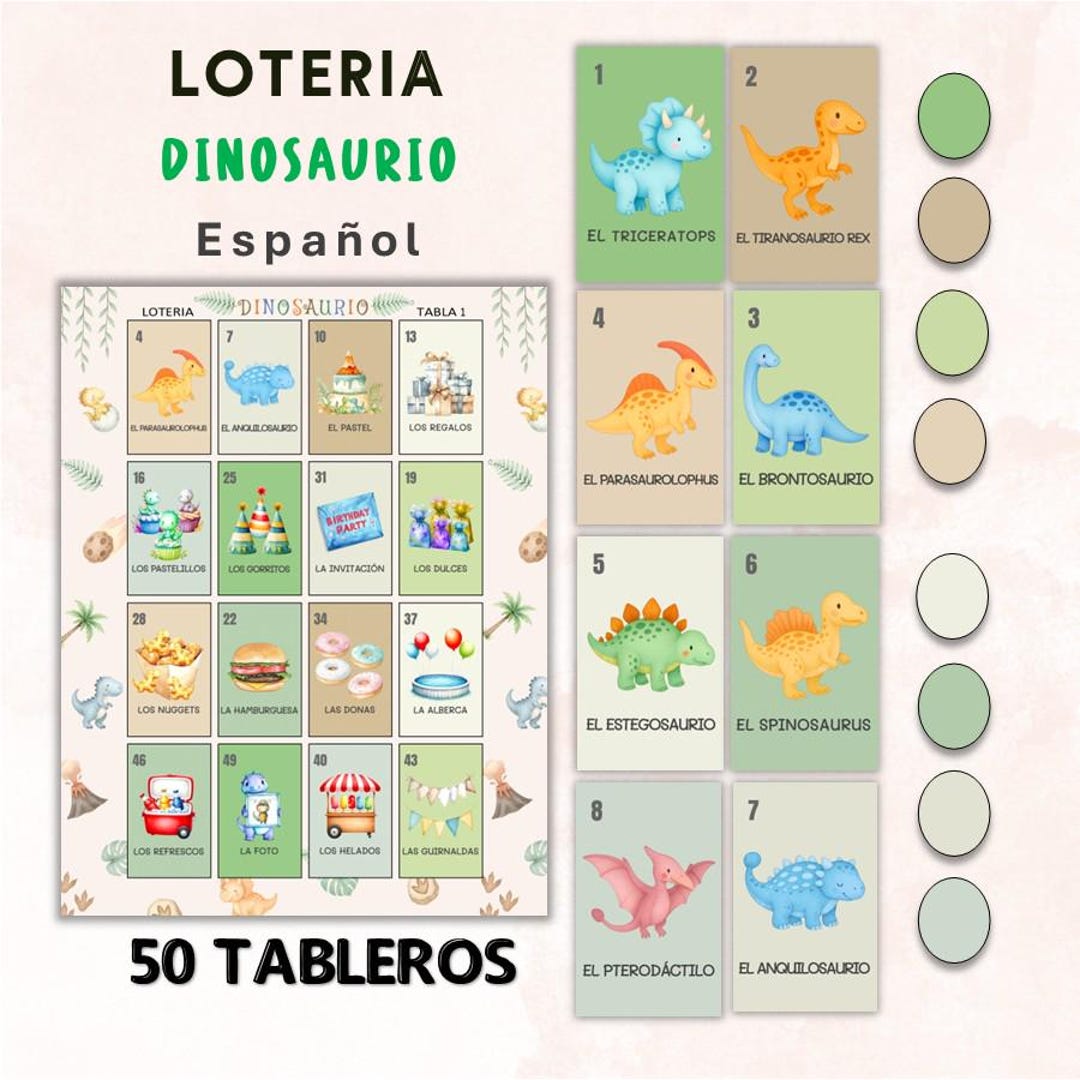 Spanish Dinosaur Loteria | Birthday Party Bingo Game (printable Digital ...