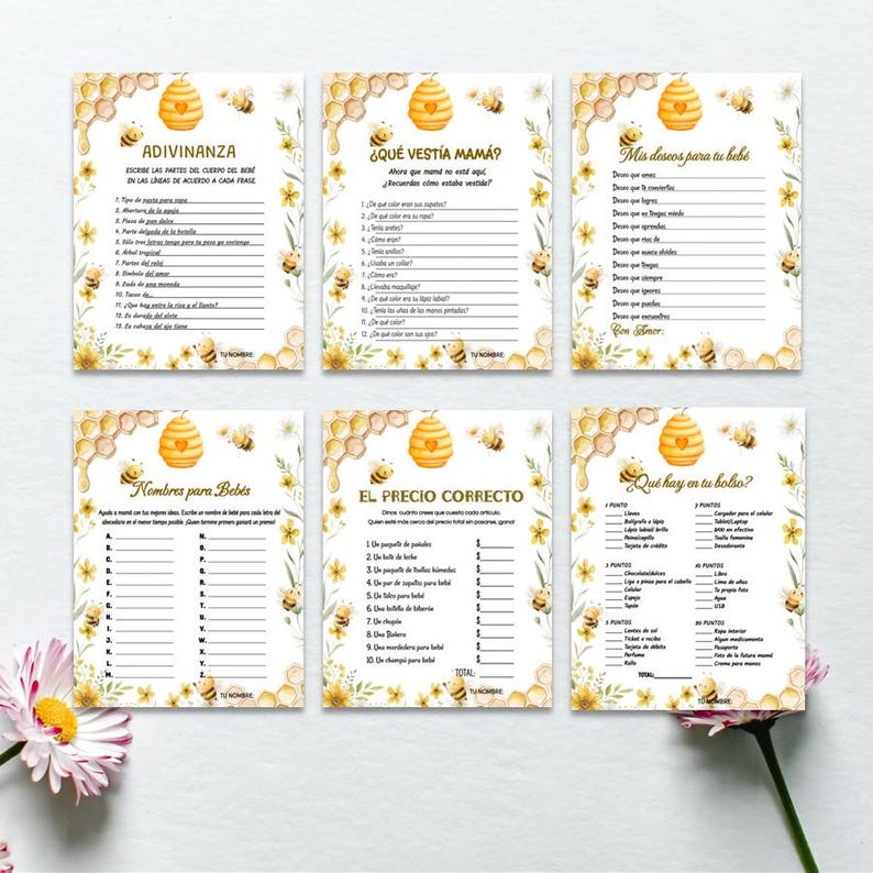 Spanish Baby Shower Games: 25 Printable Activities (JPG Digital ...