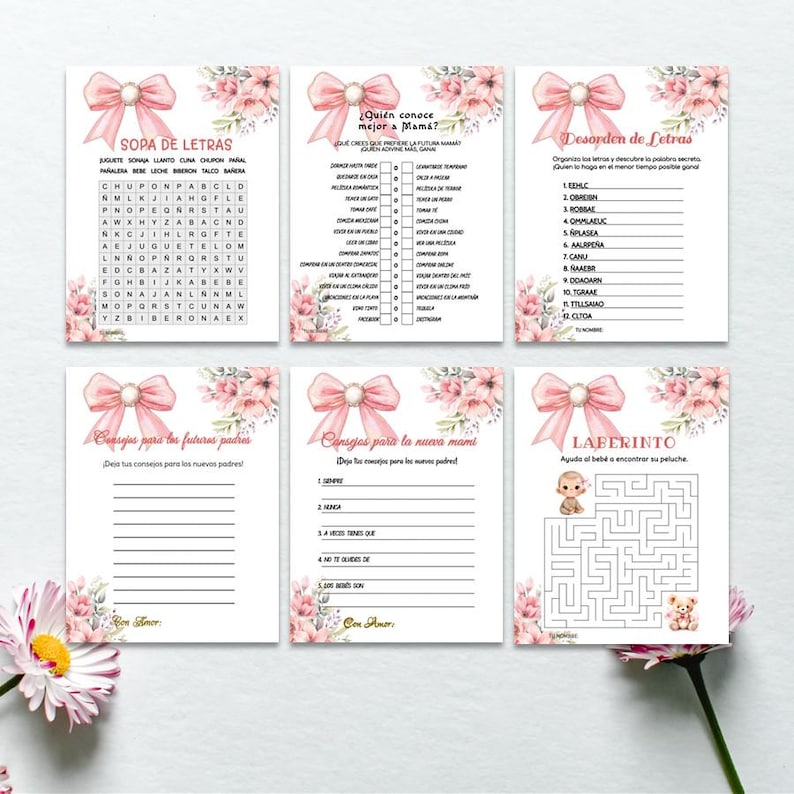 Juegos Baby Shower Español Niña | Game Baby Shower Spanish Girl | Pink ...