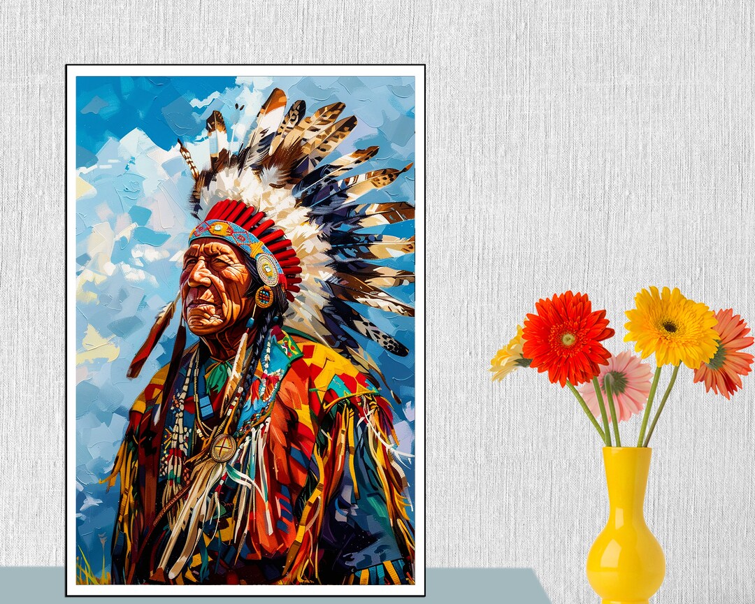 Native American Art Print Chickasaw Chief Indigenous Warrior Portrait ...