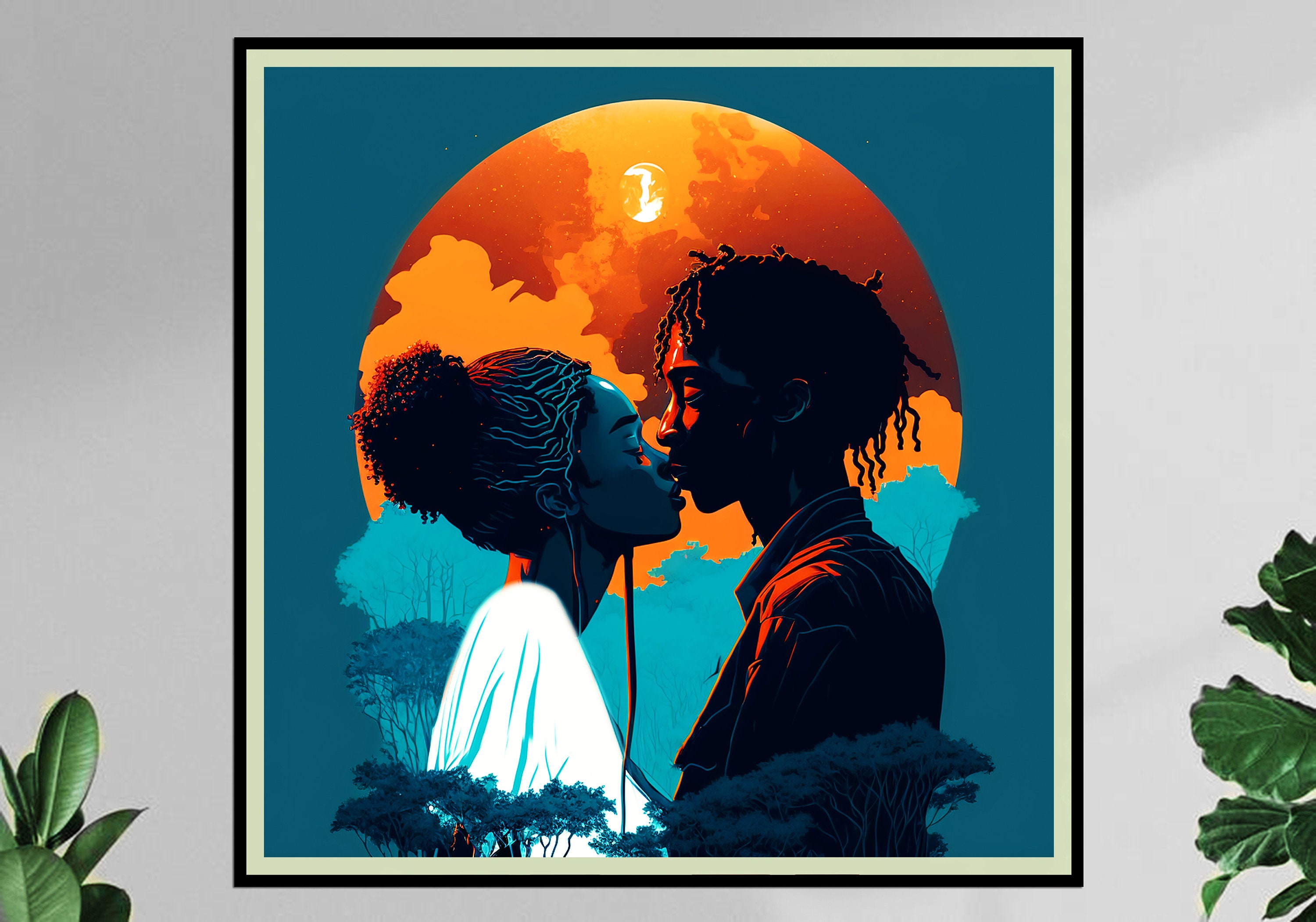 Retro African Couple Art Printable Valentines African Home Decor Valentine Gift for Boyfriend ...