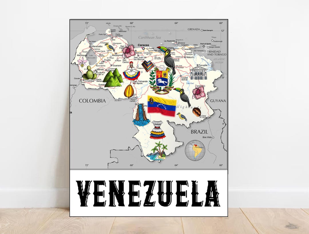 Venezuela Map Print Map of Venezuela Illustration Printable Venezuela ...