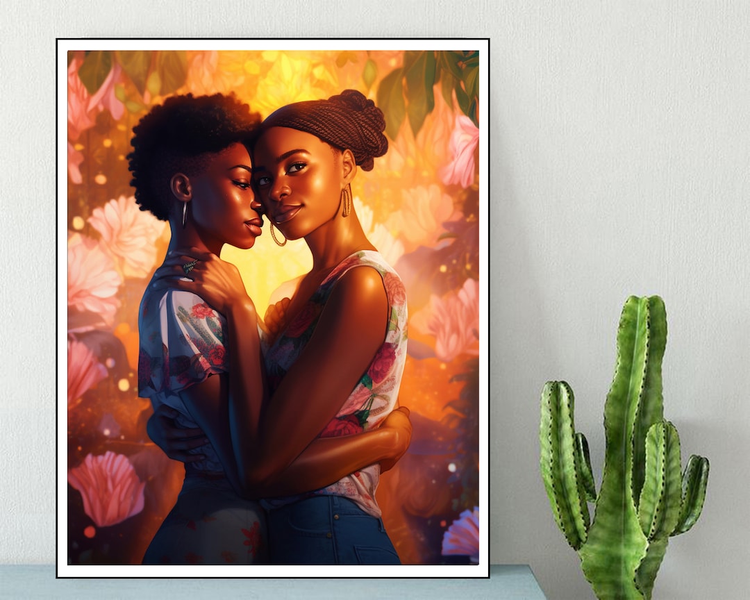 Black Lesbian Printable Black LGBT Art Floral Lesbian Couple Art ...