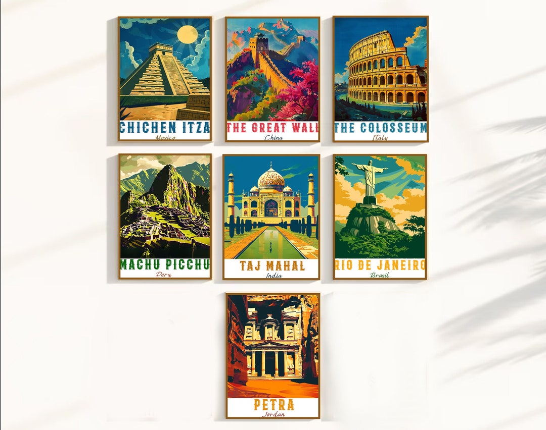 Seven Wonders of the World Travel Gift Prints Set of 7 Wonders of the ...