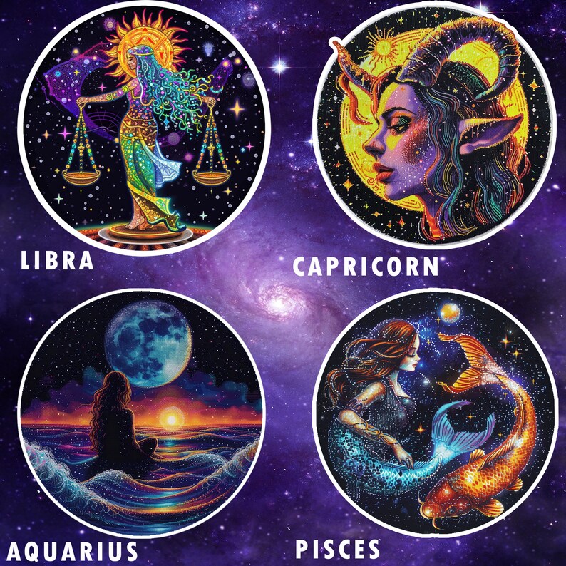 Set of 12 Zodiac Bundle PNG Cosmic Astrology Zodiac Sublimation PNG ...