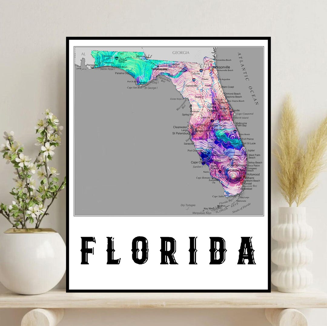 Florida Map Poster Digital Florida State Map USA Map New Apartment Gift ...