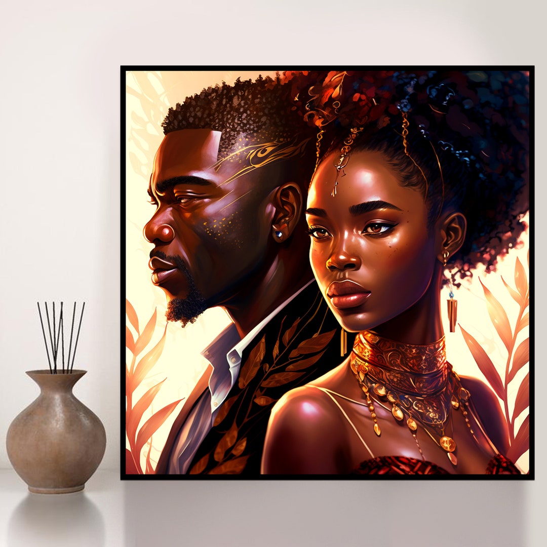 African Couple Art Black Couple Wall Art Canvas Black Love Art Valentines Home Decor African ...